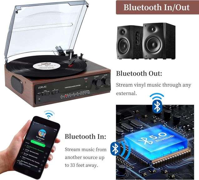 Vinyl Record Player, Dual Bluetooth Turntable for Vinyl Records with ...
