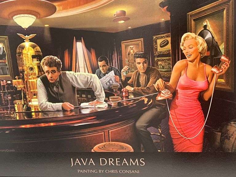 "JAVA DREAMS" BY Chris Consani - LARGE FRAMED ART PRINT - MARILYN MONROE, ELVIS, JAMES DEAN ...