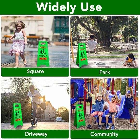 4Pack Kids Playing Sign for Street, Children at Play Safety Sign with ...