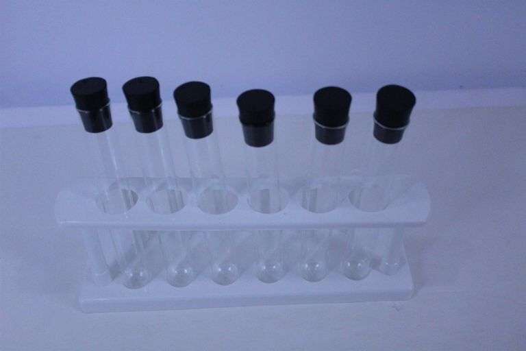 6 PC Glass Test Tube Set with Rubber Stops & Plastic Storage Rack ...