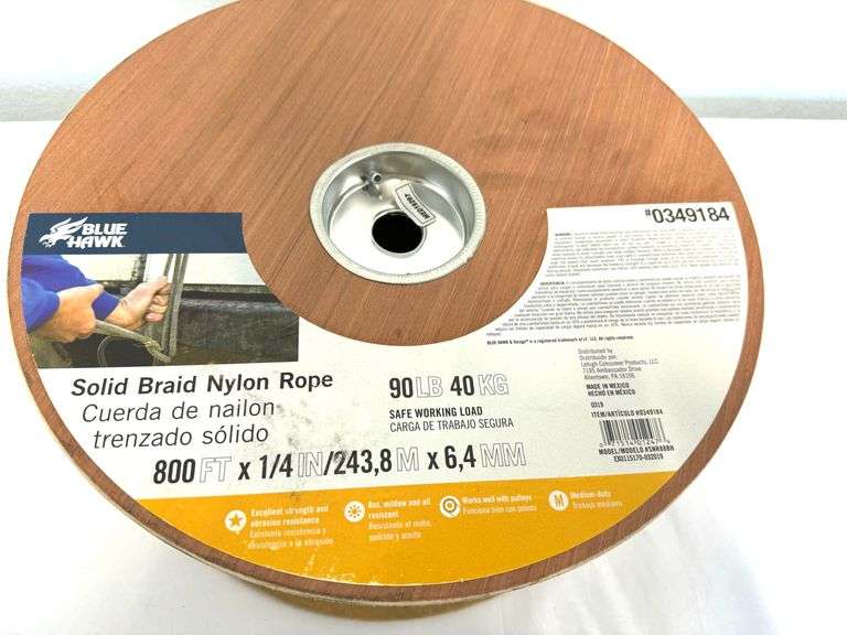 Blue Hawk Solid Braid Nylon Rope 1/4" (350+ft. Roll) - Auctionology LLC