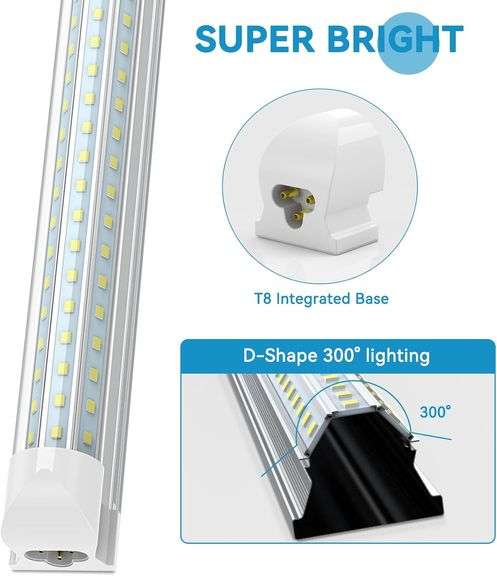 SHOPLED 6FT LED Shop Light, D-Shape 72W 9360LM 6000K Cool White ...