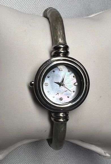 Marked Sterling Silver Miyota Enameled Bangle Watch - Auctionology LLC
