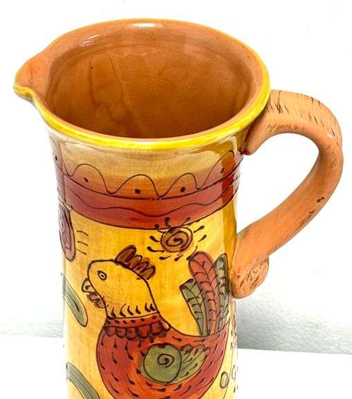 Large Folk Styled Rooster Pitcher - 13.50" tall! - Auctionology LLC