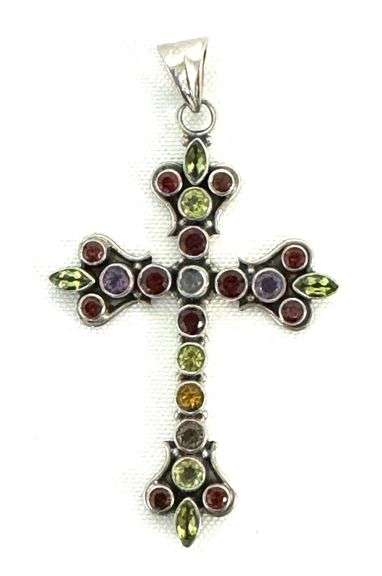 Nicky Butler Designs | Sterling & Gemstone Cross Pendant - Auctionology LLC