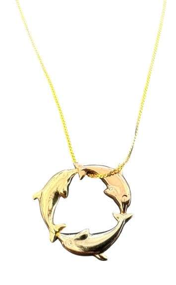 14K Gold Dolphin Pendant & Chain Set - Auctionology LLC