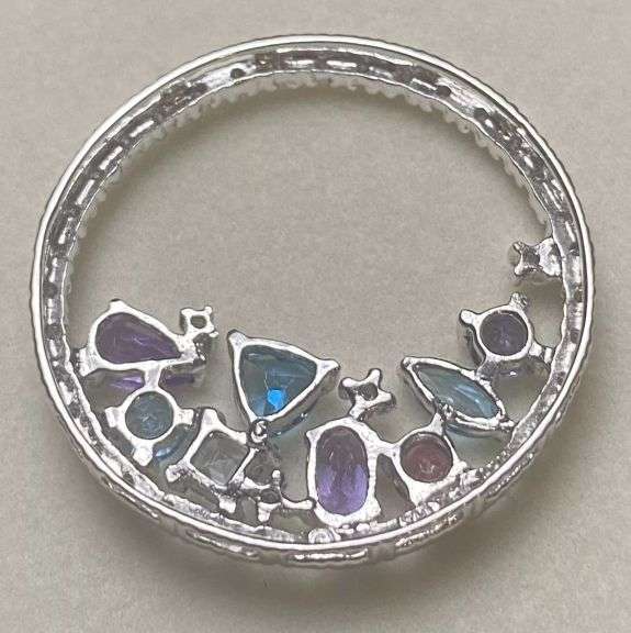 14K White Gold THL Estate Samuel Aaron Circle Pendant w/ Multicolor ...