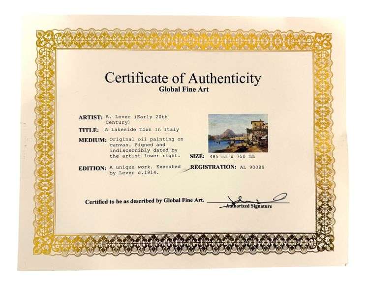 A. Lever, 1914 | A Lakeside Town In Italy, COA, Original Oil on Canvas ...