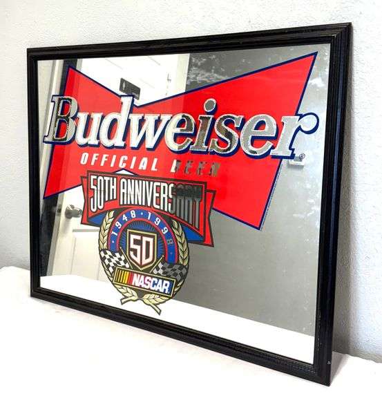 Budweiser 50th Anniversary NASCAR Bar Mirror - Auctionology LLC