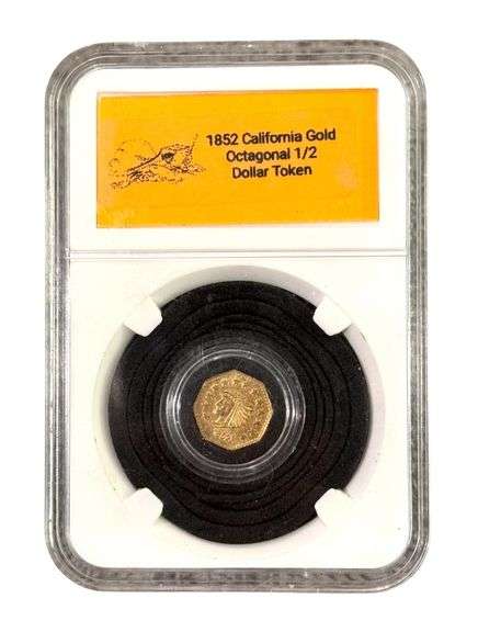 1852 California Gold Octagonal 1/2 Dollar GOLD Token - Auctionology LLC
