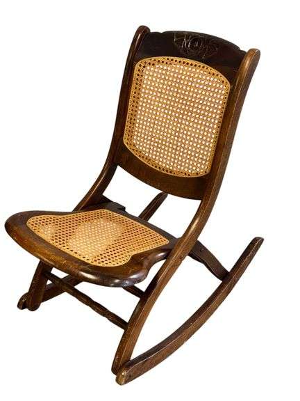 Vintage Folding Cane Bottom Rocking Chair - Auctionology LLC