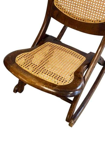 Vintage Folding Cane Bottom Rocking Chair - Auctionology LLC