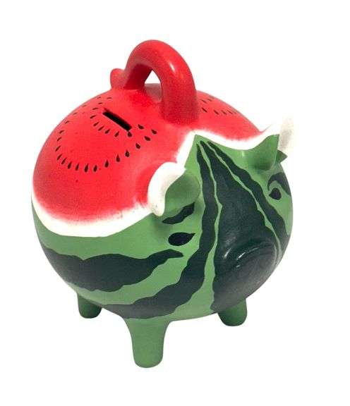 Watermelon Coin Bank - Hand Painted Pottery (Yucatan) - Auctionology LLC